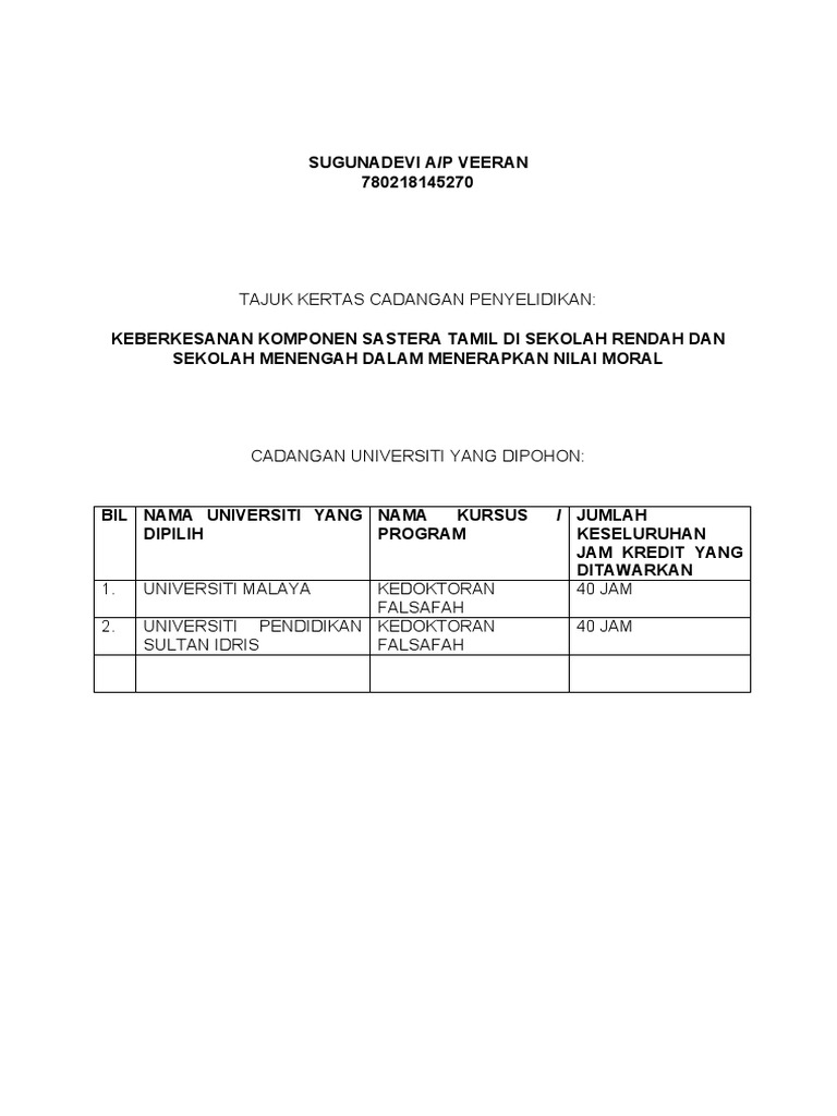 Proposal HLP PHD Suguna 1 | PDF | Karier & Perkembangan