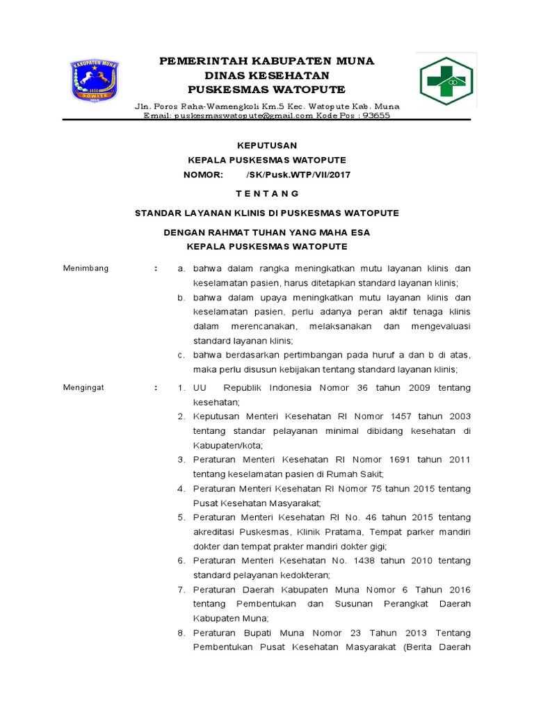 9.2.2.1.a SK STANDAR LAYANAN KLINIS | PDF | Kesehatan Holistik | Sains & Matematika
