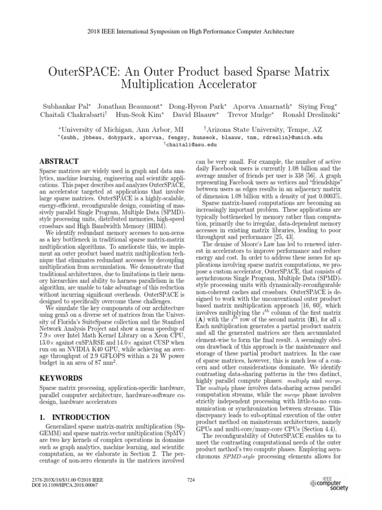 Outer Space An Outer Product Based Sparse Matrix Multiplication ... Outer Space An Outer Product Based Sparse Matrix Multiplication ...