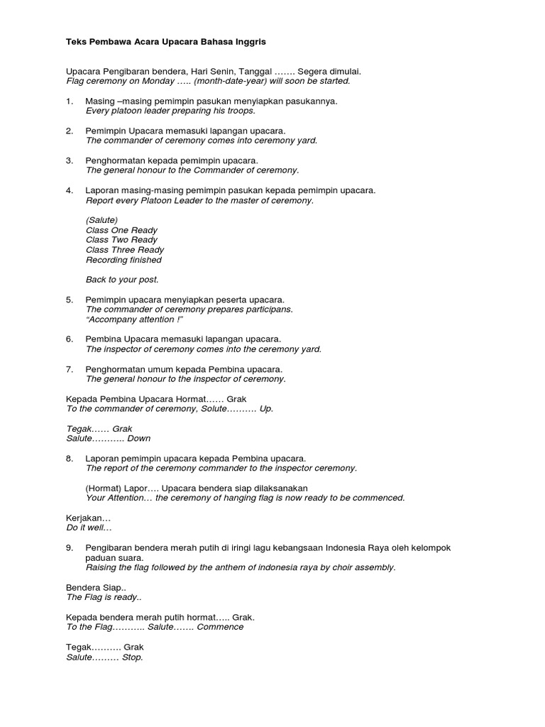 The English Language Text of an Indonesian Flag Ceremony Program | PDF