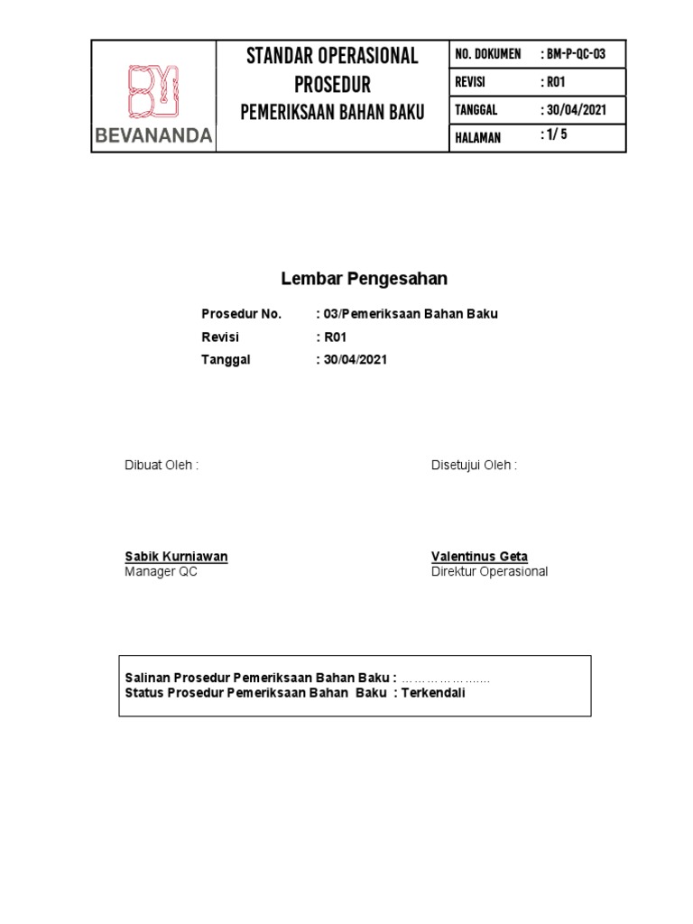 03.BM-P-QC-03 - R01 Pemeriksaan Bahan Baku | PDF