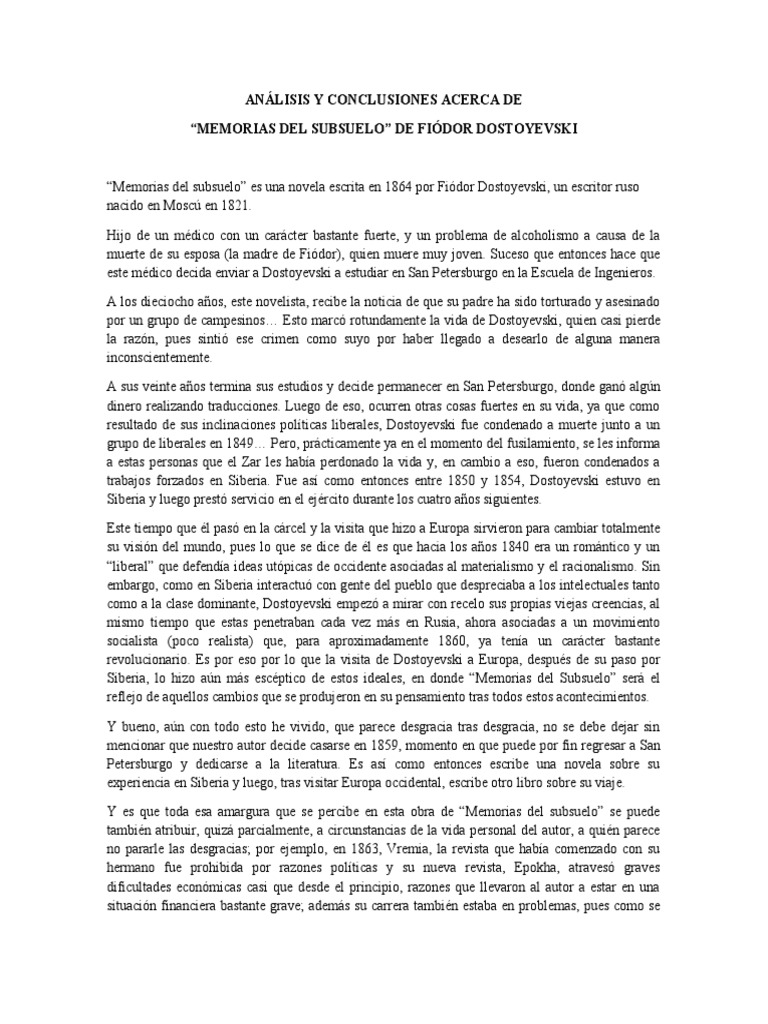 Análisis de "Memorias del subsuelo" | PDF | Novelas