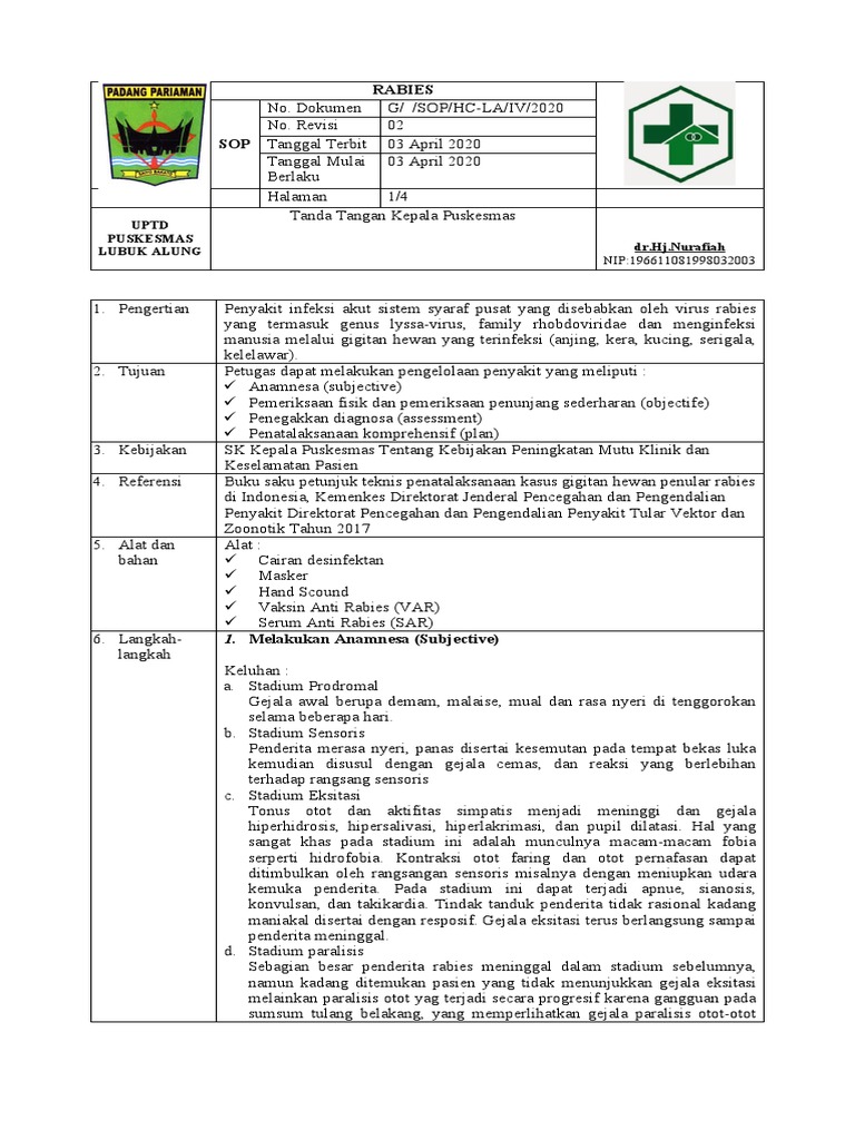 Sop Rabies 2022 | PDF