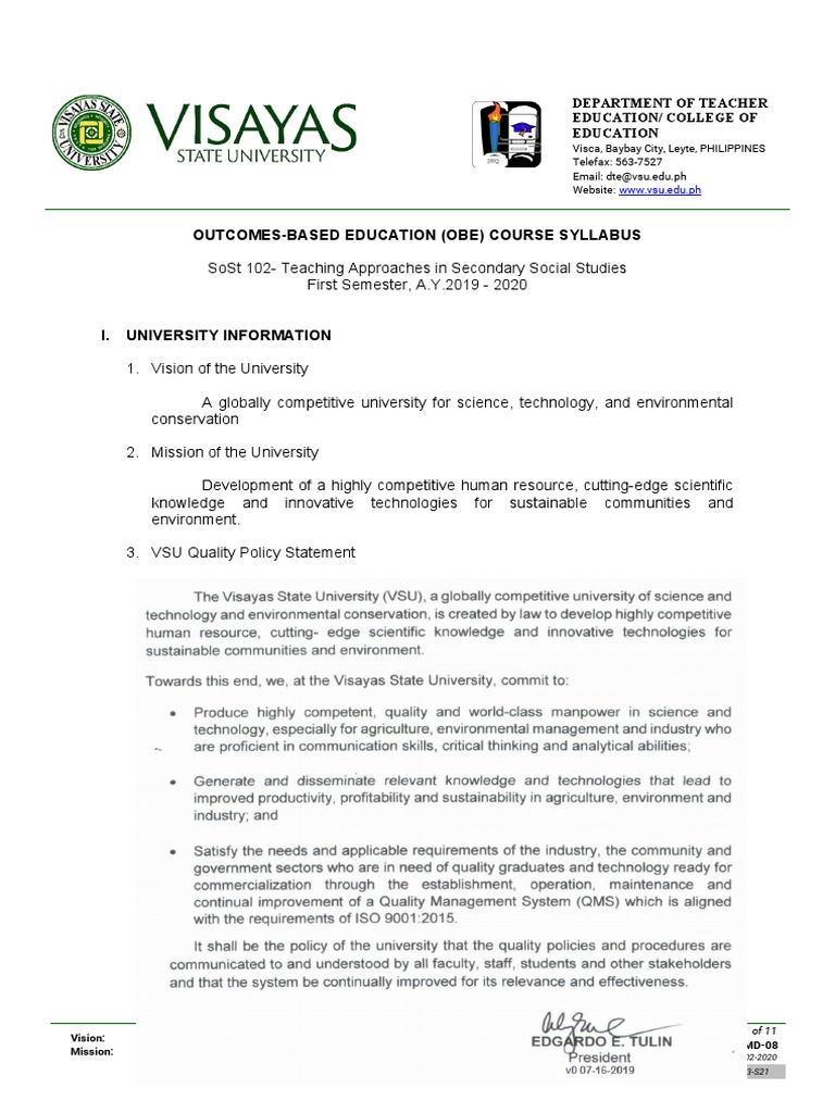 Preparing Globally Competitive Teachers: An Outcomes-Based Course Syllabus for Teaching ...