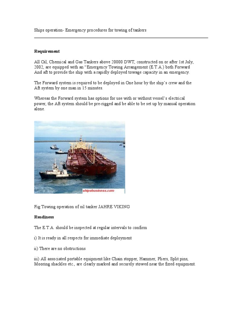 Emergency Towing Arrangement Procedures for Oil, Chemical and Gas ...