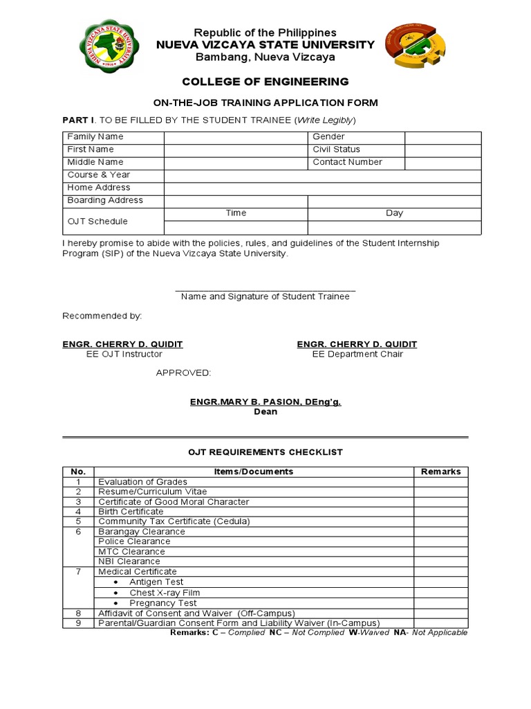 Ojt Application Form | PDF