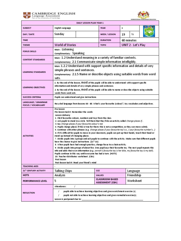 RPH Bi Year 1 (LP71-75) | PDF | Lesson Plan | Word