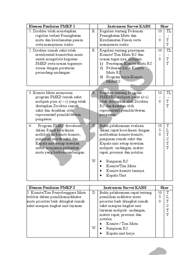 Elemen Penilaian PMKP PRINT UNTUK CEKLIS | PDF
