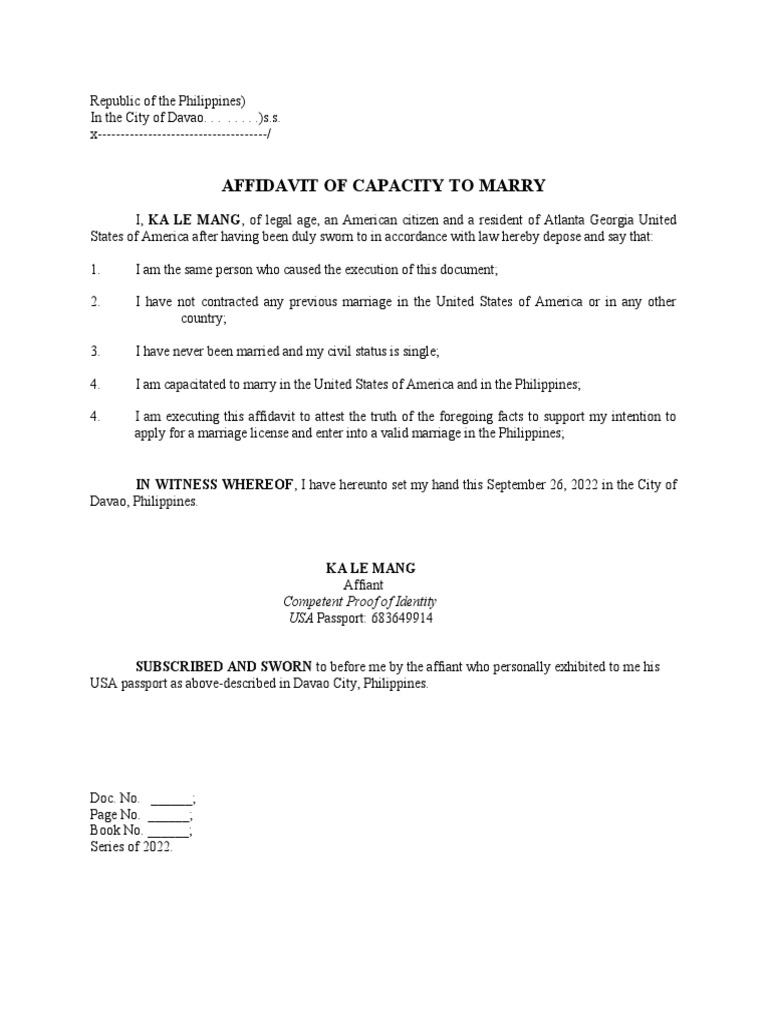 Affidavit of Capacity to Marry | PDF