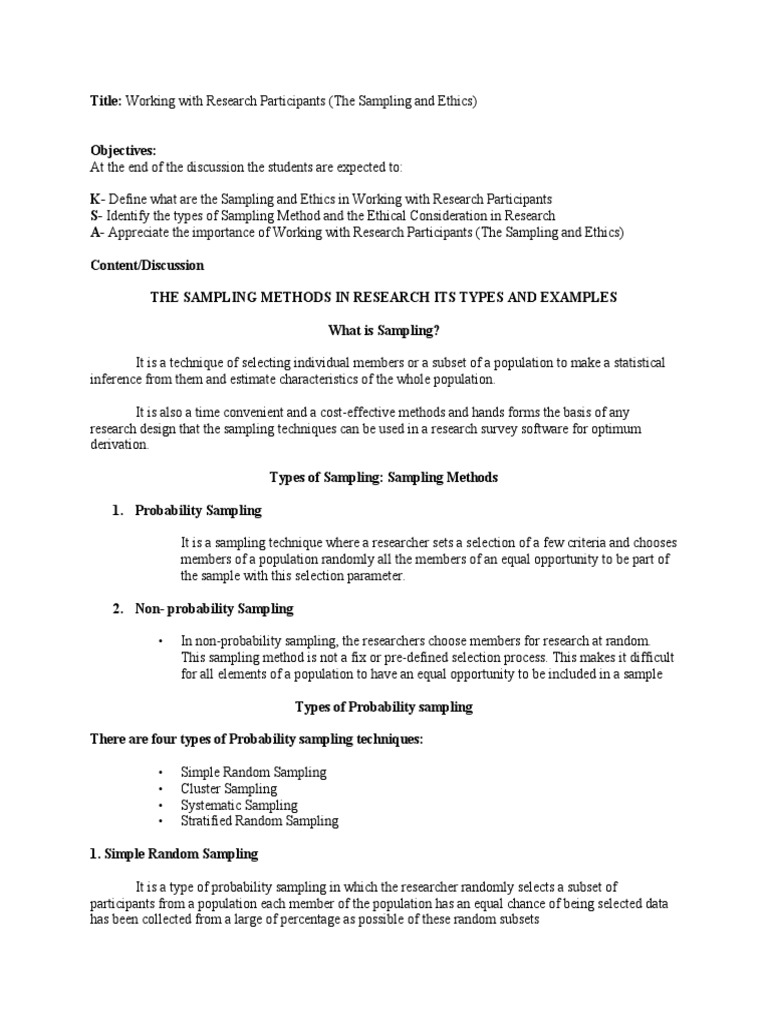 Lecture Plan Pdf Sampling Statistics Research Methods