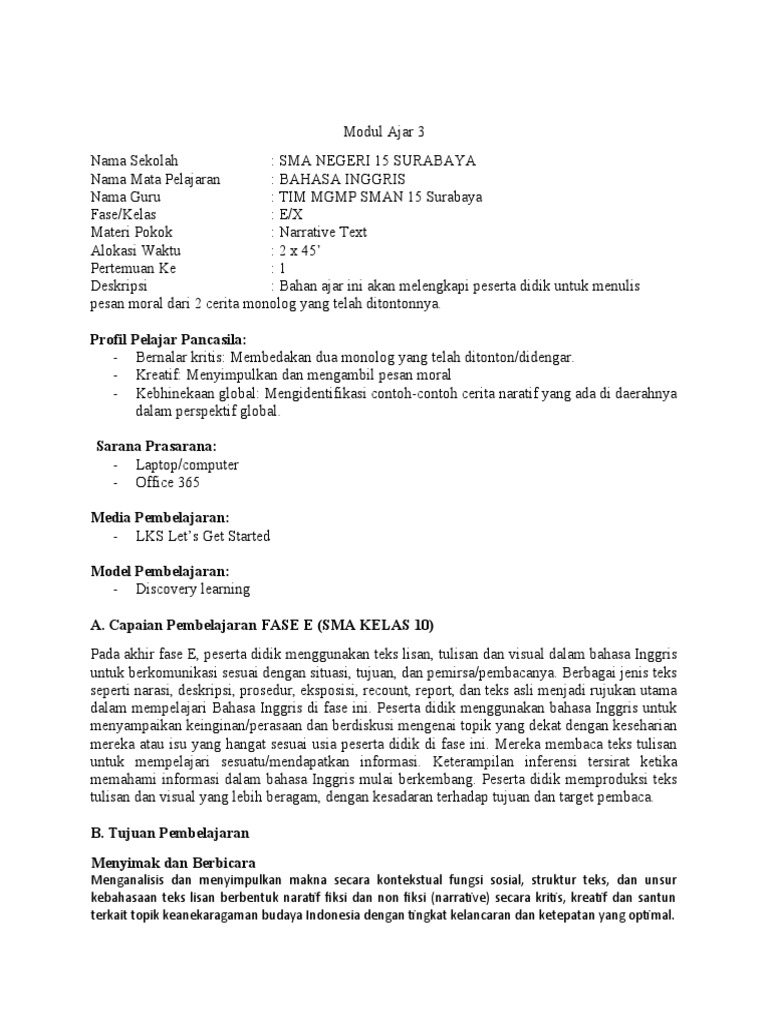 Modul Ajar Text Narrative | PDF