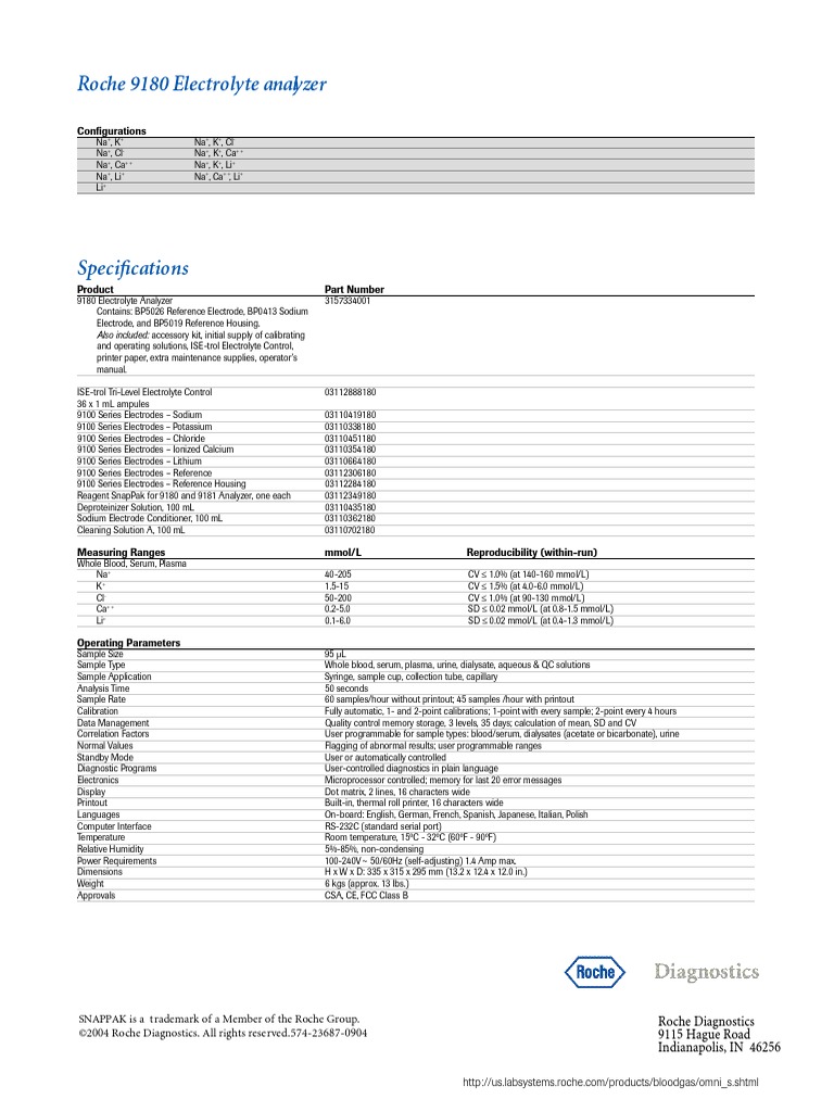 roche-9180-electrolyte-analyzer | PDF | Sodium | Chloride