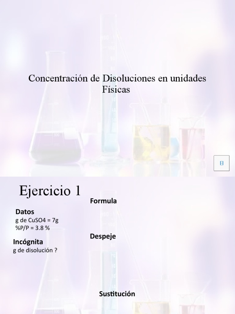 Ejercicios de Concentración de Soluciones en Unidades Fisicas | PDF | Concentración | Ingeniería ...