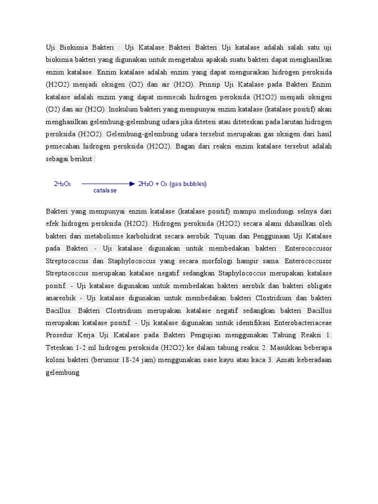 Uji Katalase Dan Uji Biokimia | PDF