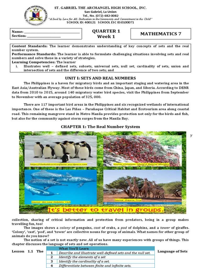 G7 Q1 Wk 1 & 2. | PDF | Set (Mathematics) | Mathematics