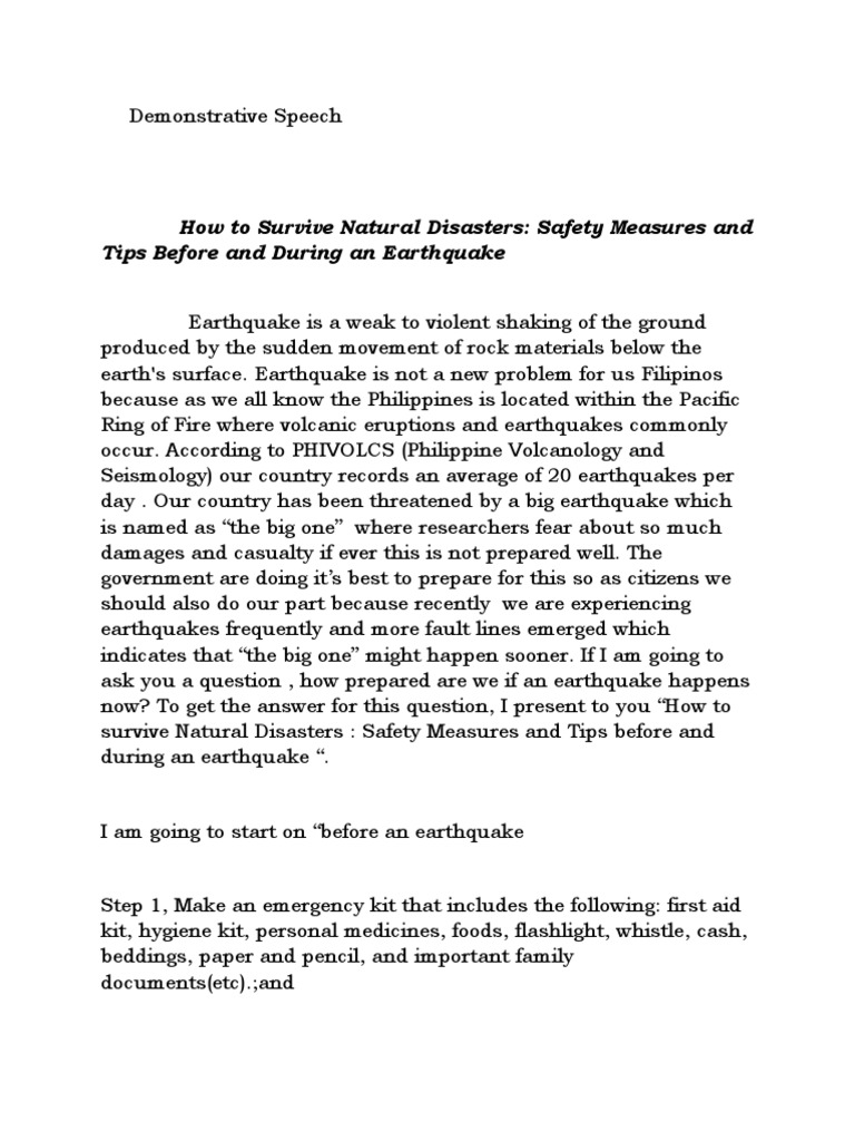 Script Demonstrative Speech | PDF | Earthquakes | Natural Disasters