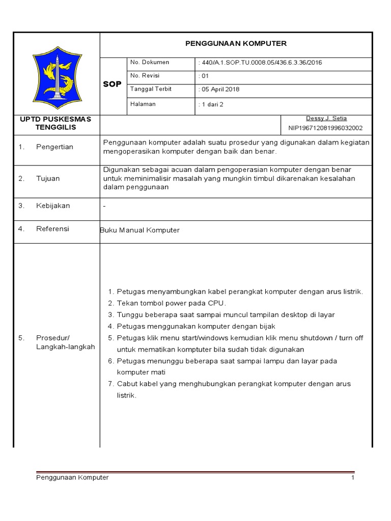 100... TU SOP Penggunaan Komputer (FIX) | PDF | Teknologi & Rekayasa