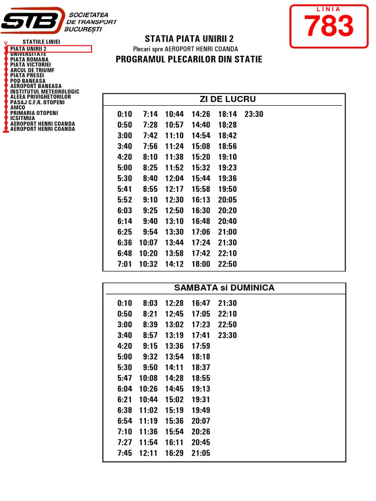 Linia 783 Piata Unirii 2 - Aeroport Henri Coanda | PDF