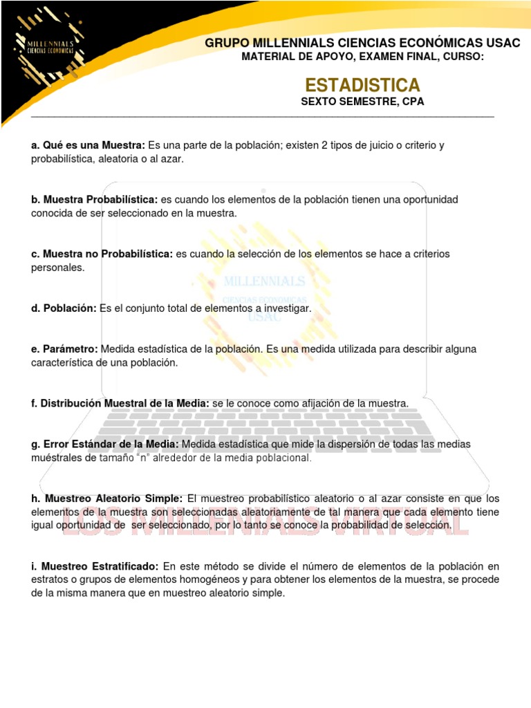 ESTADISTICA, Examen Final | Descargar gratis PDF | Muestreo (Estadísticas) | Probabilidad