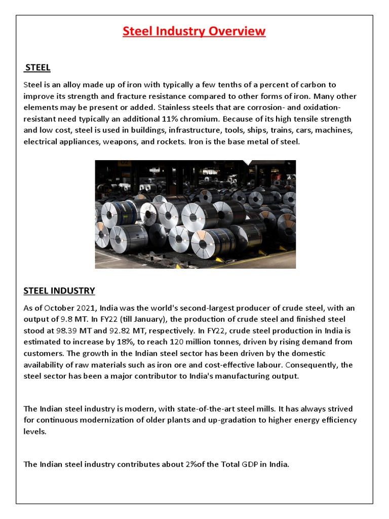 Steel Industry Overview Report | PDF | Steel | Steelmaking