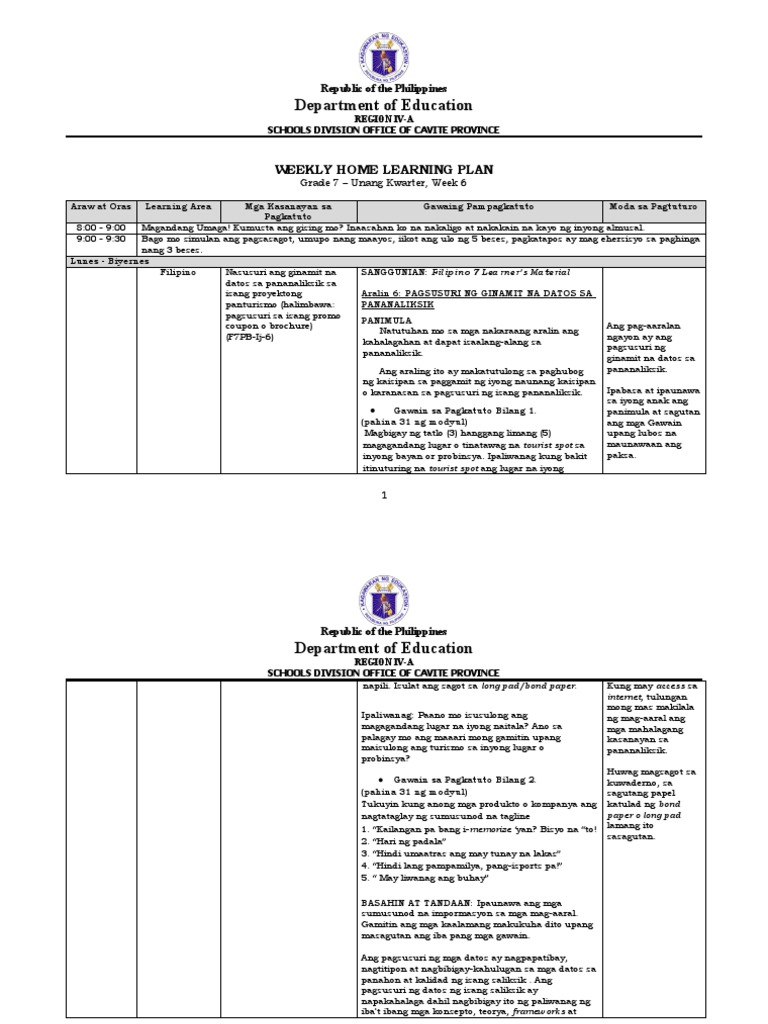Fil 7 WHLP Week 6 | PDF
