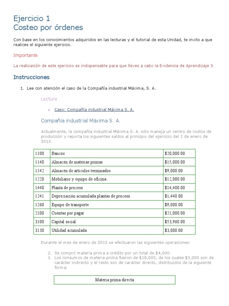 Ejercicio 1-Costeo Por Órdenes | PDF | Economias