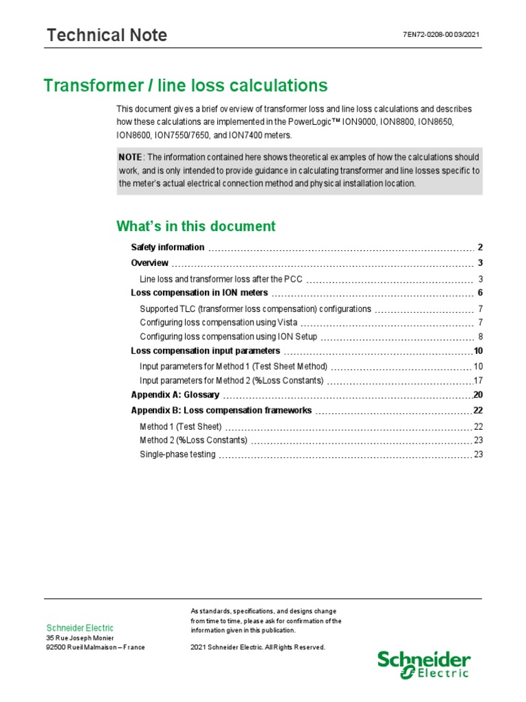 ION-TR & Line Loss Calculation | PDF | Transformer | Electrical Impedance