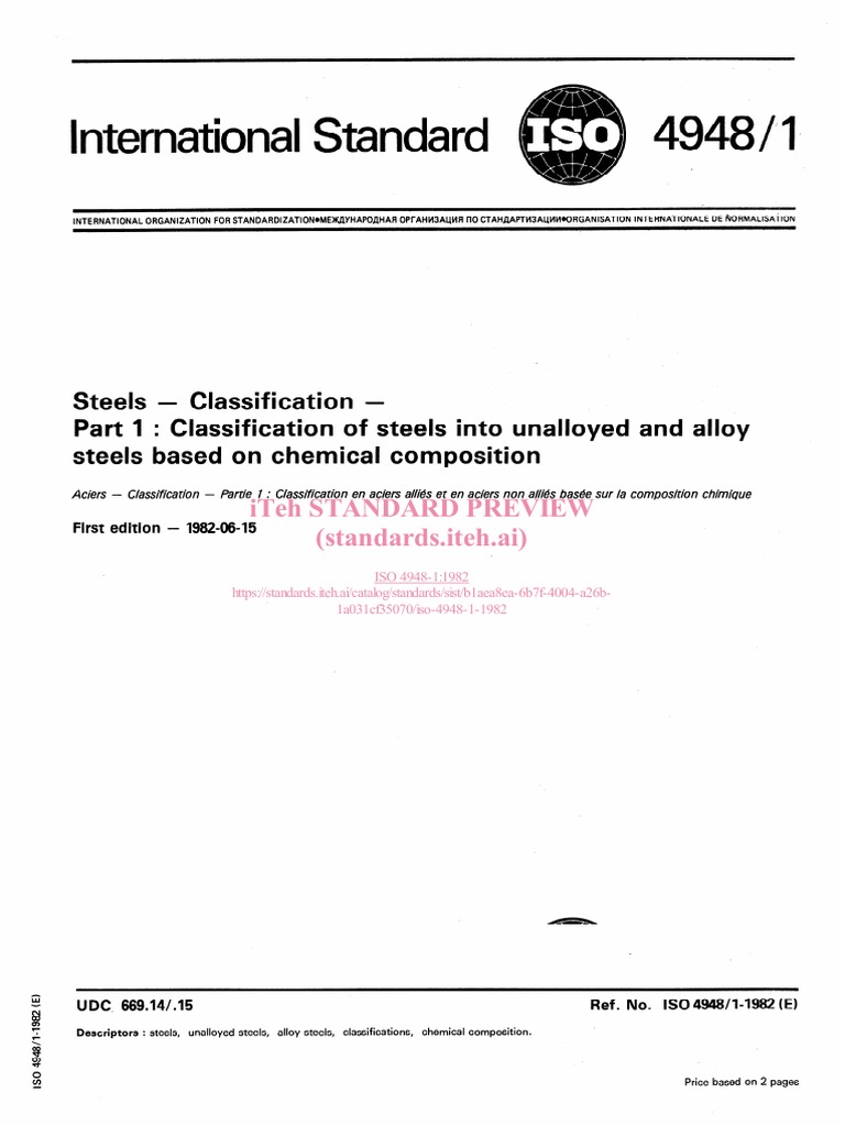 Iso 4948 1 1982 | PDF | Steel | Alloy