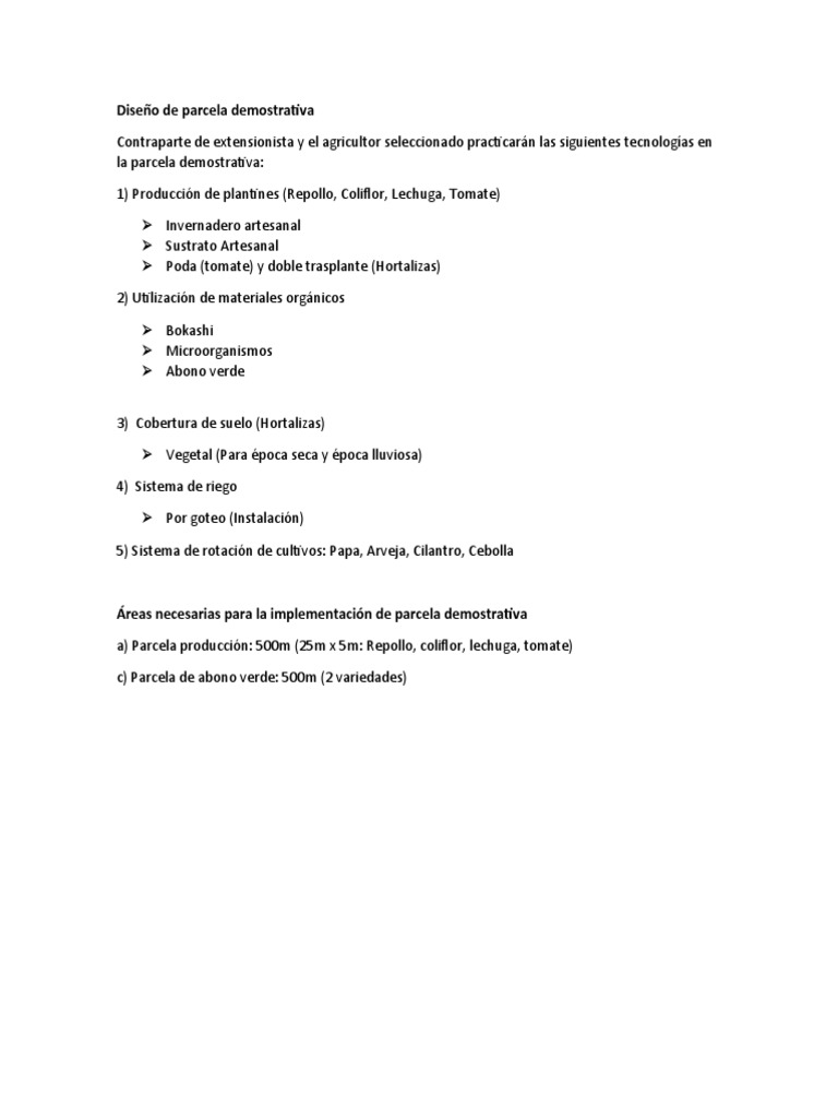 Diseño de Parcela Demostrativa | PDF | Lechuga | Agricultura