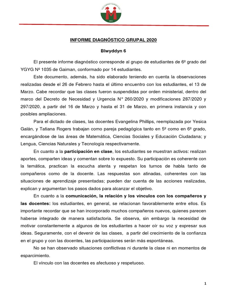 INFORME DIAGNÓSTICO GRUPAL 6to Ysgol | PDF | División (Matemáticas) | Números