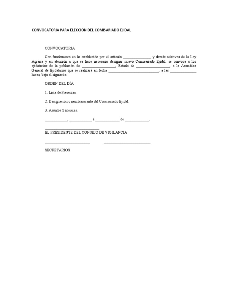 Convocatoria para Elección del Comisariado Ejidal | PDF