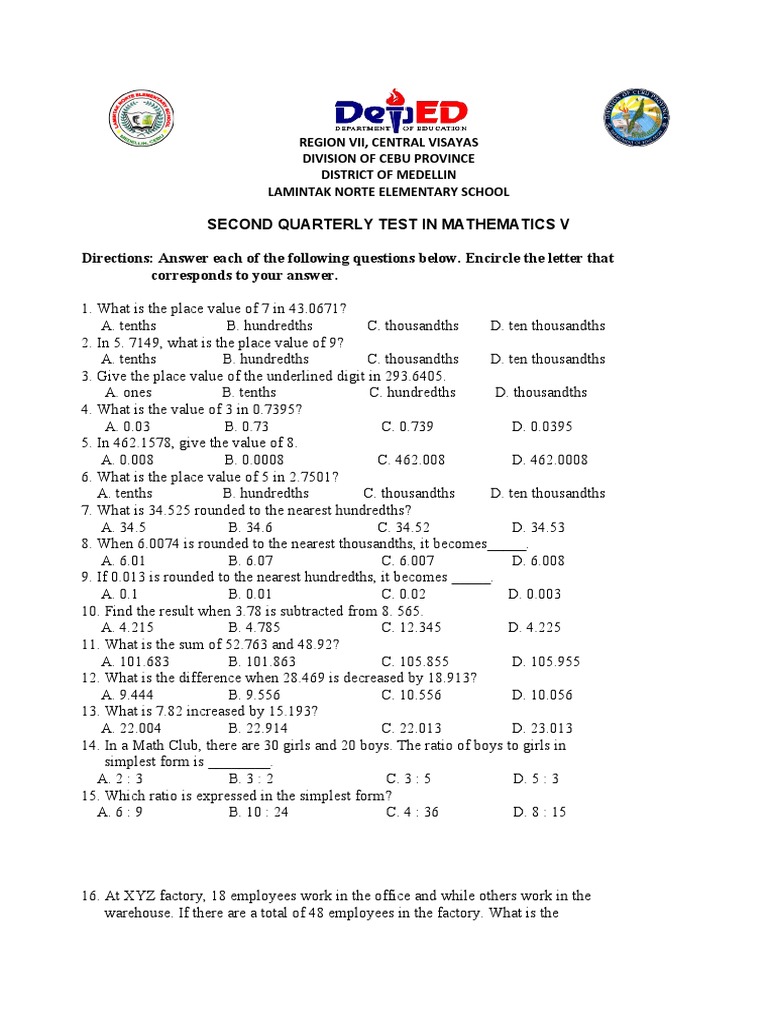 2NDMATHQUARTERLYQ2 | PDF | Ratio | Mathematics