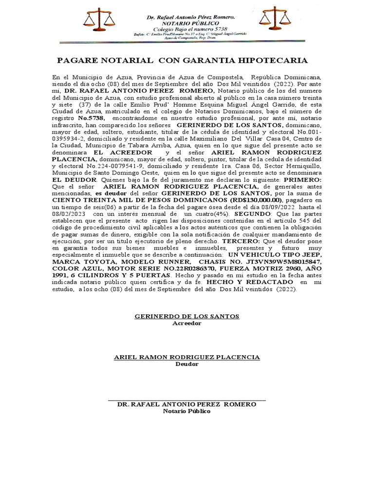 Pagare Notarial Con Garantia Hipotecaria | PDF | República Dominicana ...