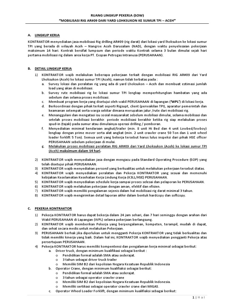 Mobilisasi Rig AR#09 Aceh | PDF | Bisnis | Teknologi & Rekayasa
