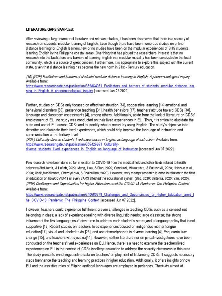 Sample Research Gap | PDF | Distance Education | Teachers
