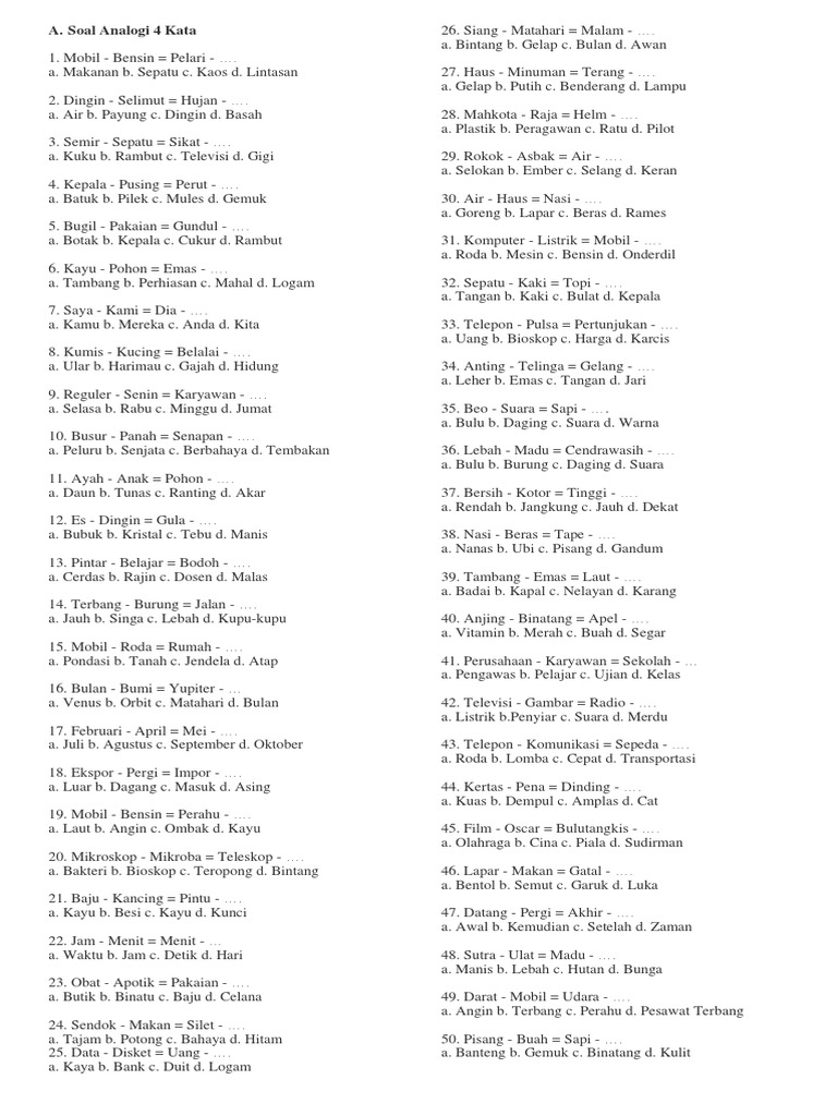 Soal Analogi 4 Kata | PDF | Griya & Taman