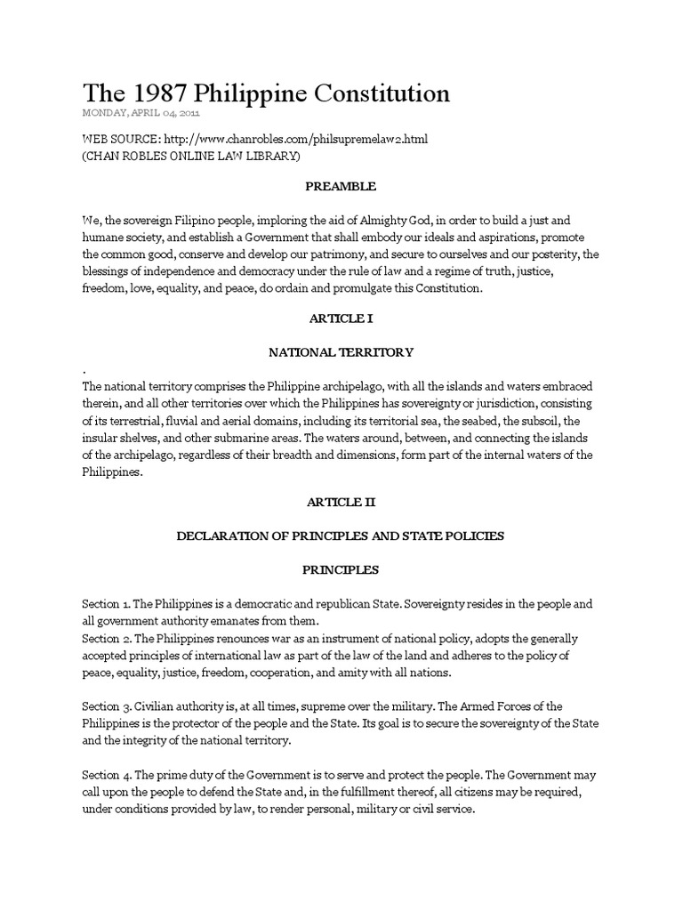 The 1987 Philippine Constitution | PDF | United States House Of ...