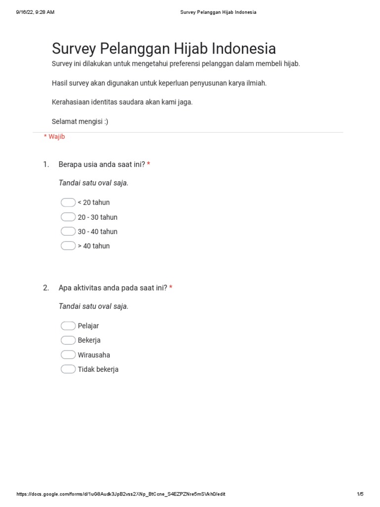 Contoh Survey Pasar Produk Jilbab | PDF