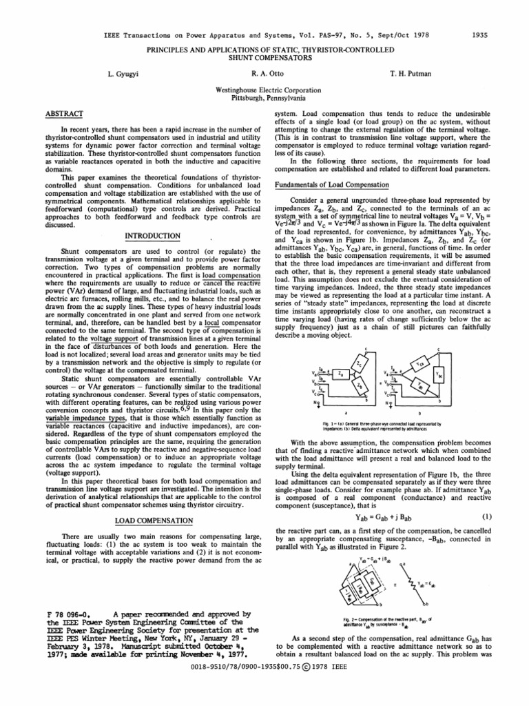 Principles and Applications of Static Thyristor Controlled Shunt Compensators | PDF | Electrical ...