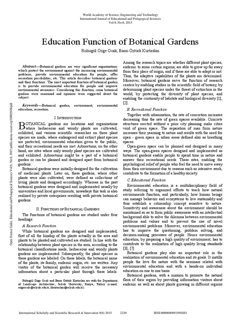Education Function of Botanical Gardens | PDF | Botany | Plants