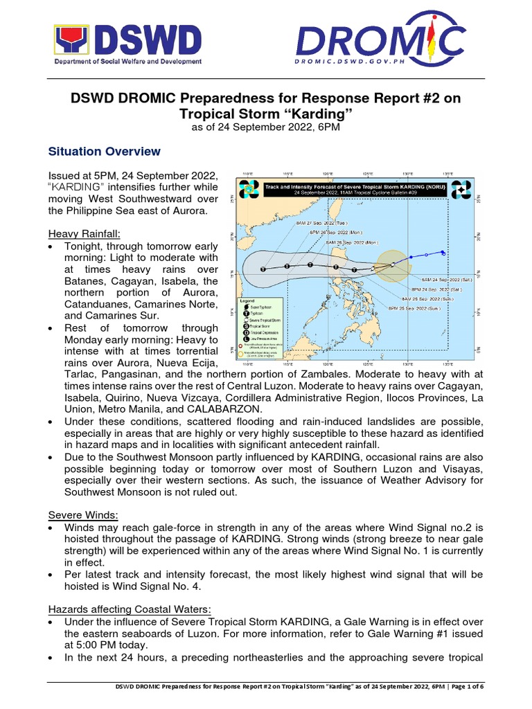 DSWD DROMIC Preparedness For Response Report #2 On Tropical Storm ...
