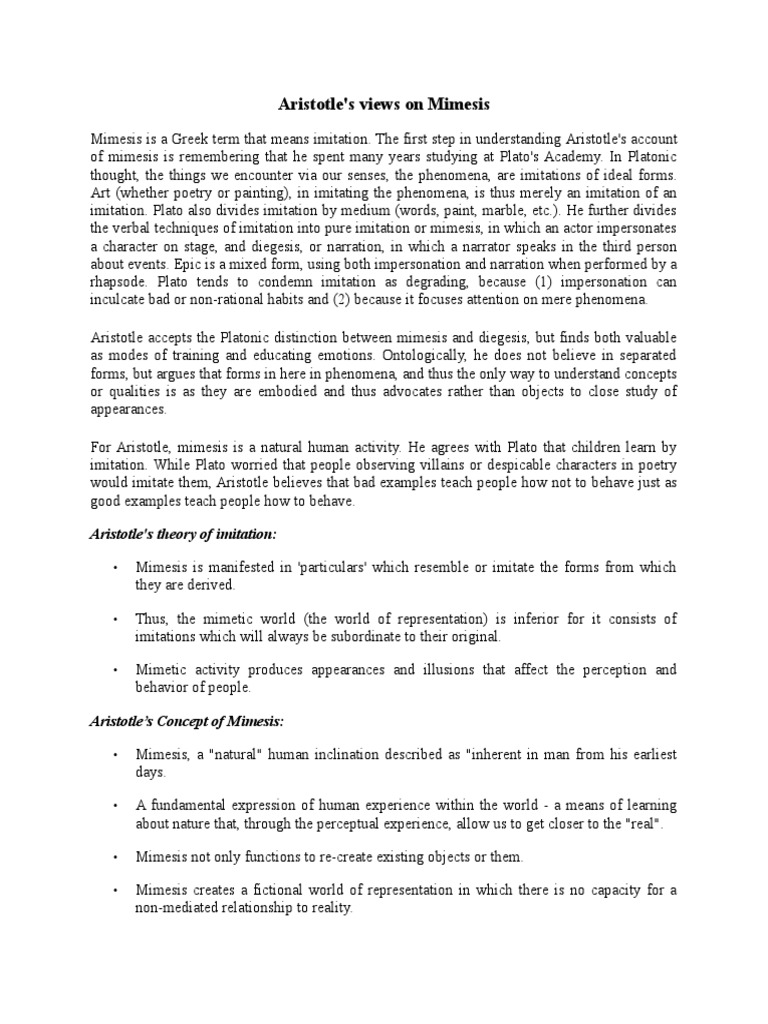 Aristotle's views on mimesis: imitation, forms, and human learning ...