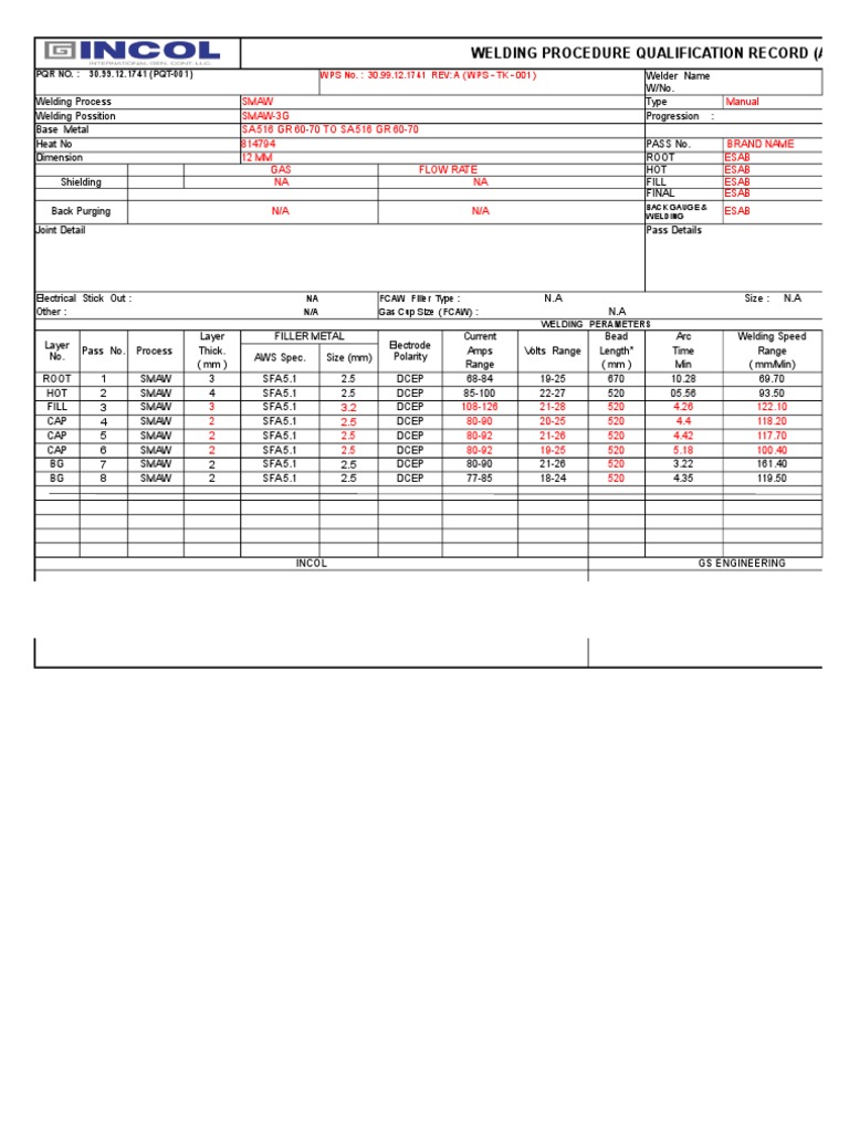 As Run Sheet PQR 051 PDF Free | PDF | Welding | Construction