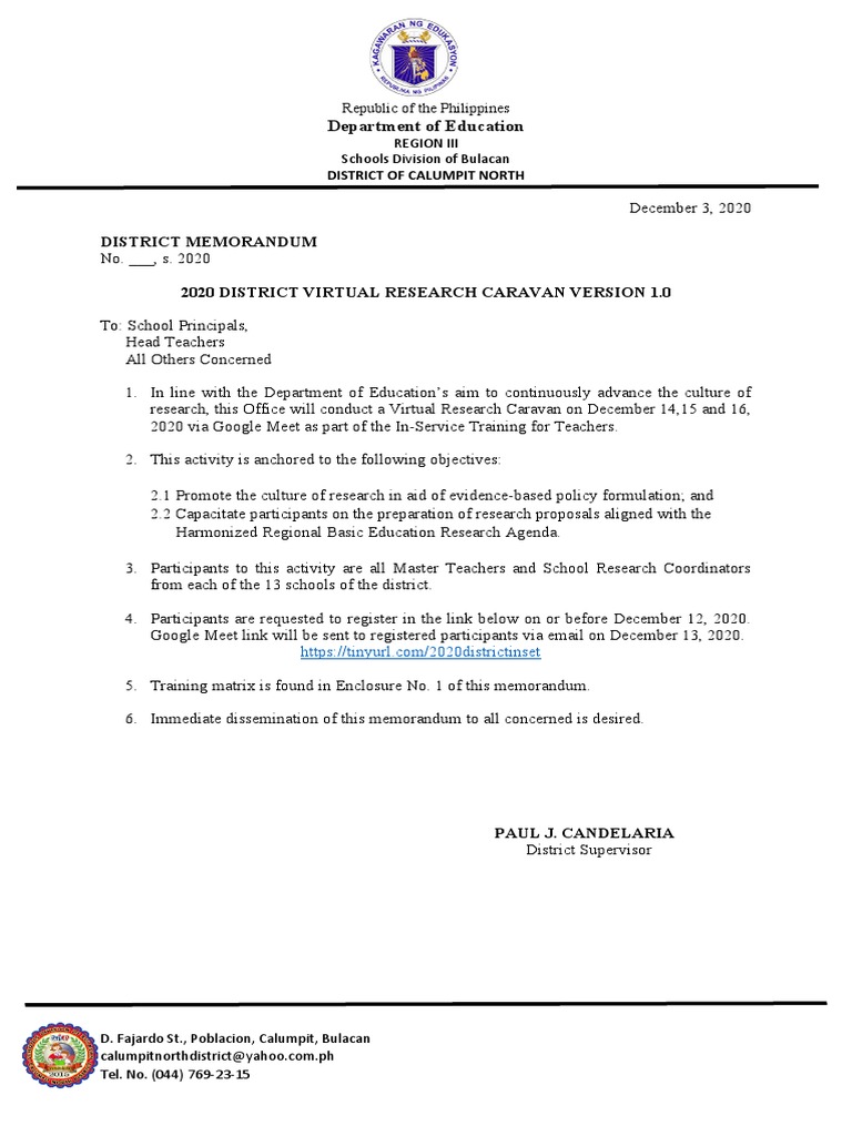 2020 Virtual Research Caravan Memo | PDF | Science