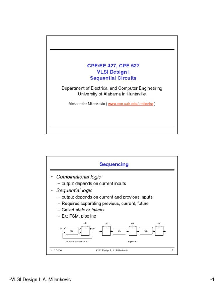 CPE/EE 427, CPE 527 VLSI Design I Sequential Circuits: - Combinational ...