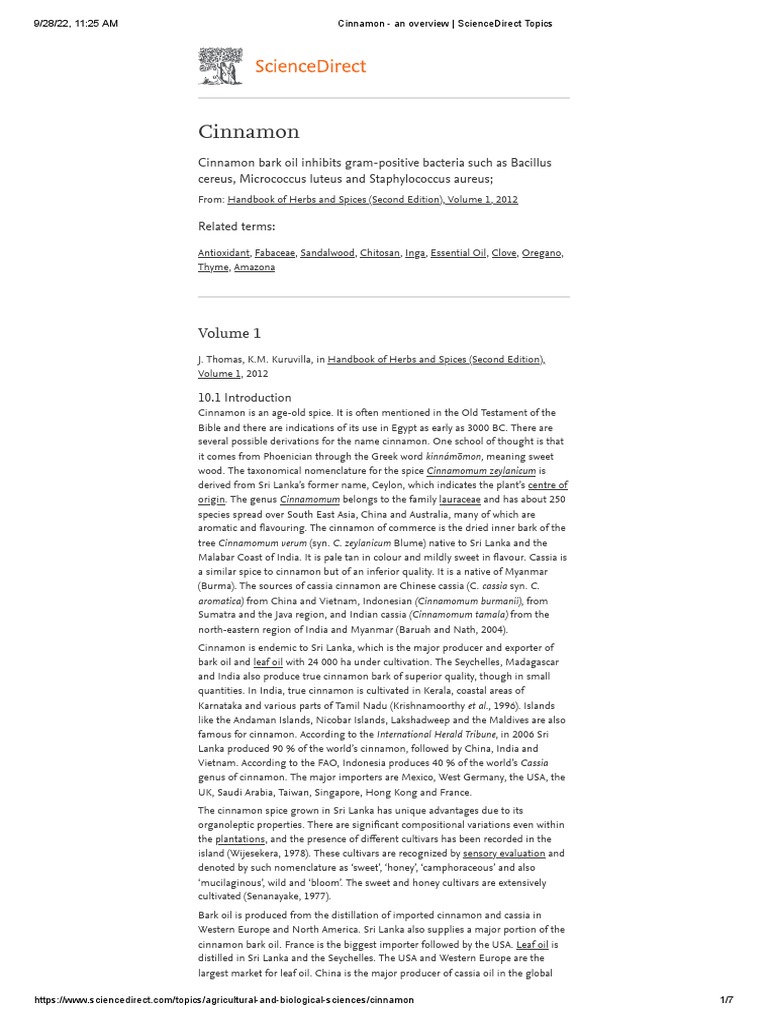 Cinnamon - An Overview - ScienceDirect Topics | PDF | Cinnamon | Diabetes