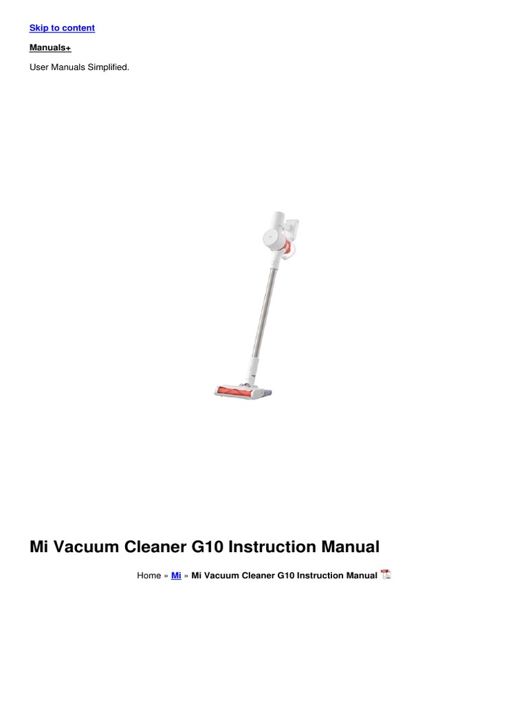 Mi Vacuum Cleaner G10 Manual | PDF | Vacuum Cleaner | Manufactured Goods