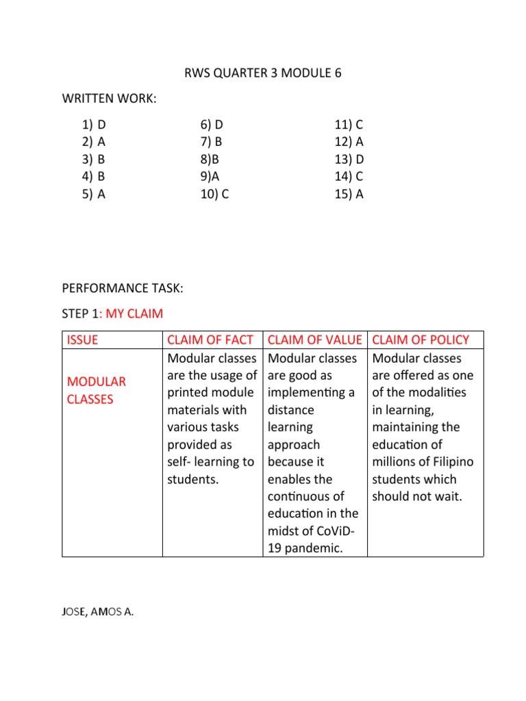 RWS Quarter 3 Module 6 | PDF | Learning | Modularity