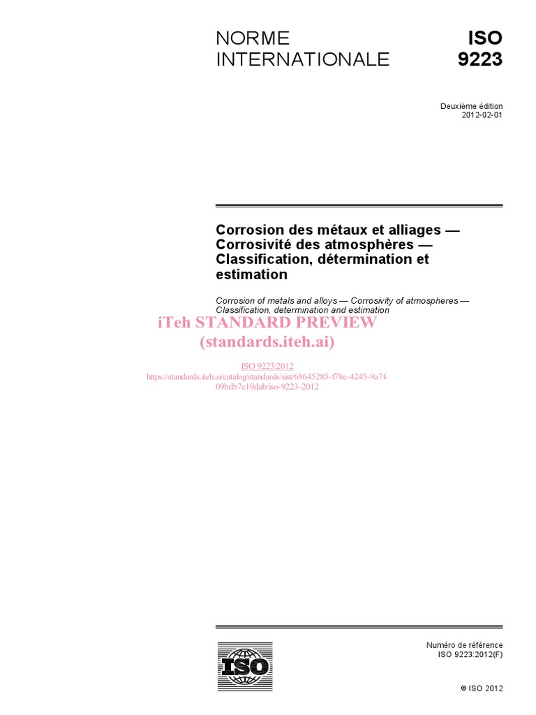 Iso 9223 2012 | PDF | Corrosion | Métaux
