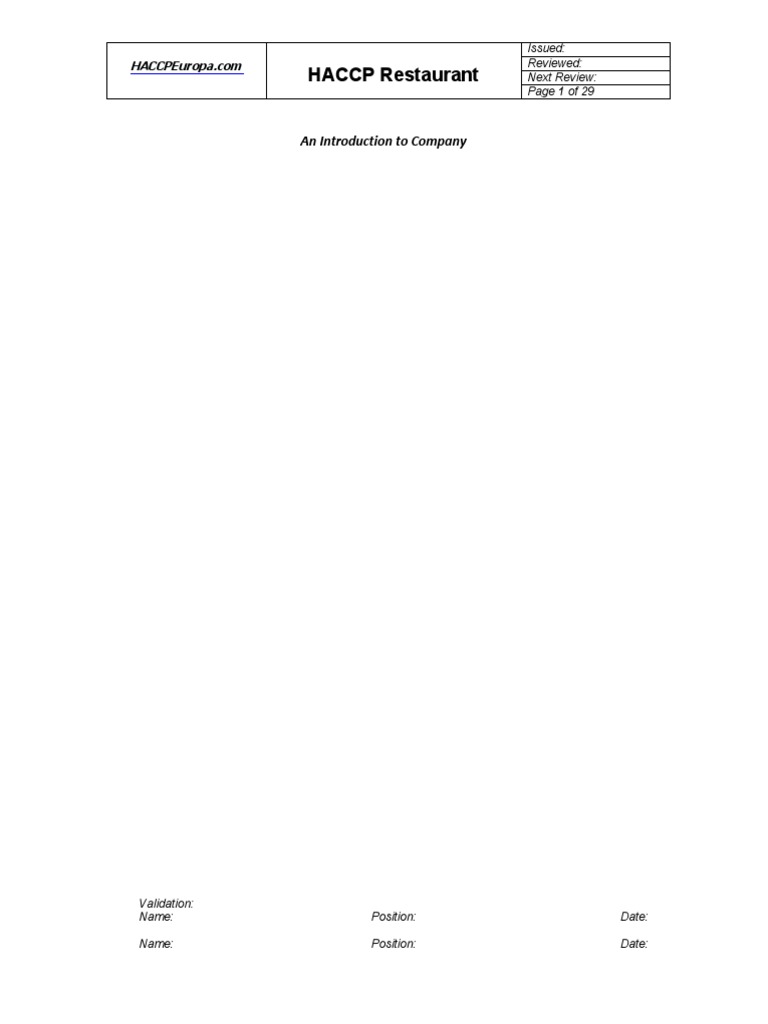 HACCP Plan Restaurant | PDF | Hazard Analysis And Critical Control ...